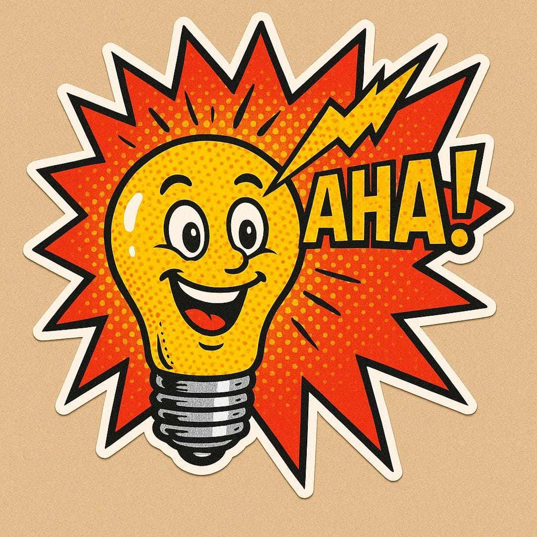 Aha Lightbulb Sticker | Comic Lamp With Face and Idea Above the Head ...