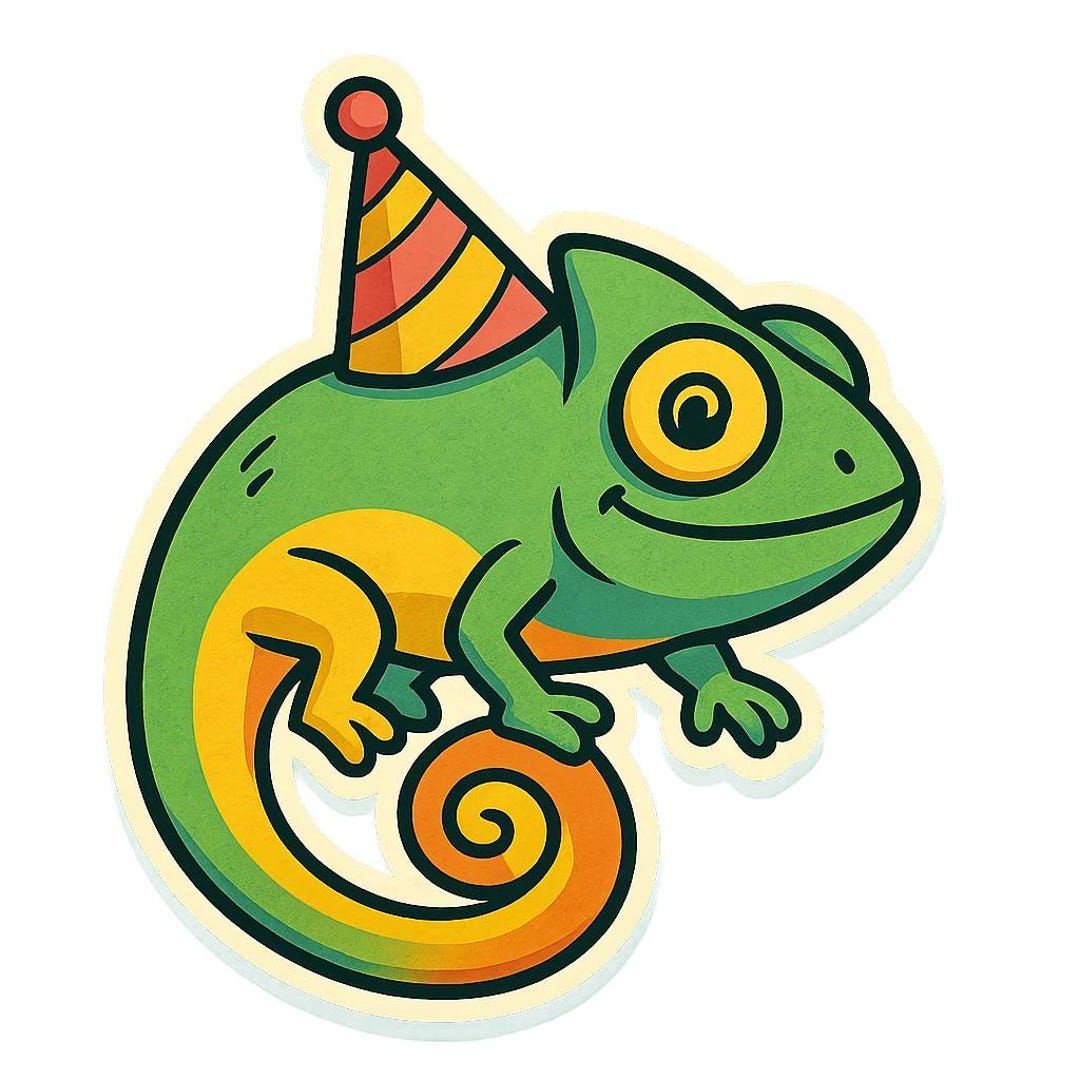 Chameleon With Color-changing Party Hat – Funny Cartoon Sticker ...
