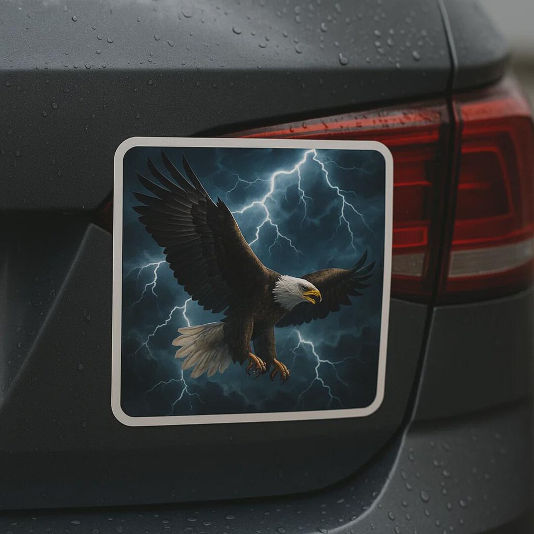 Eagle Flying in a Thunderstorm Sticker. Powerful Nature Motif Sticker ...
