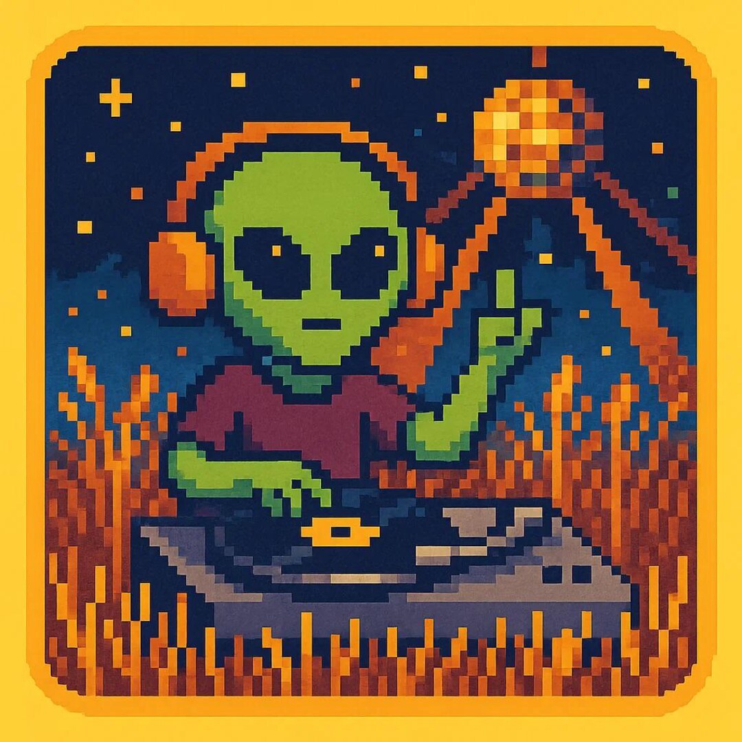 2X Alien DJ With Record Player in Cornfield Disco – Funny Cartoon ...