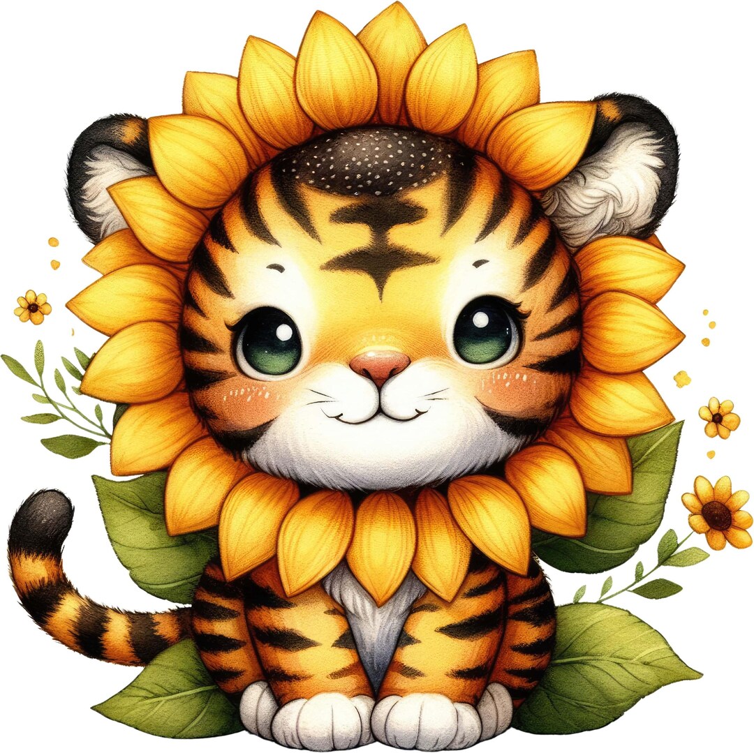 Sunflower Tiger Sticker – Cute Animal Sticker, Wall Sticker for ...