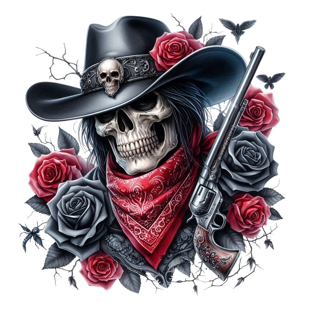 4X Gothic Western Car Stickers – Vintage Cowboy Skull Sticker Set ...
