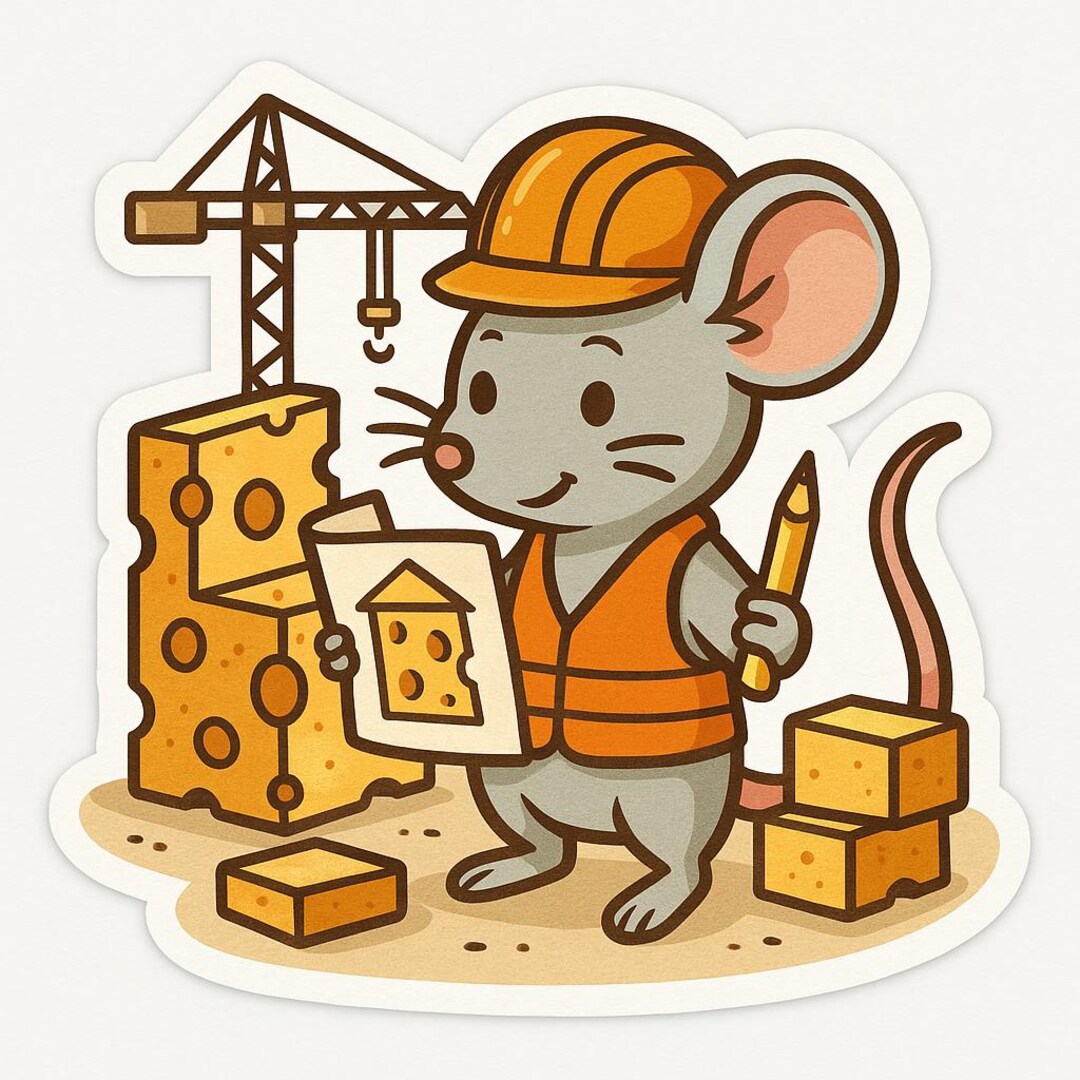 Mouse as Architect on Cheese Construction Site Sticker Outdoor Uv ...