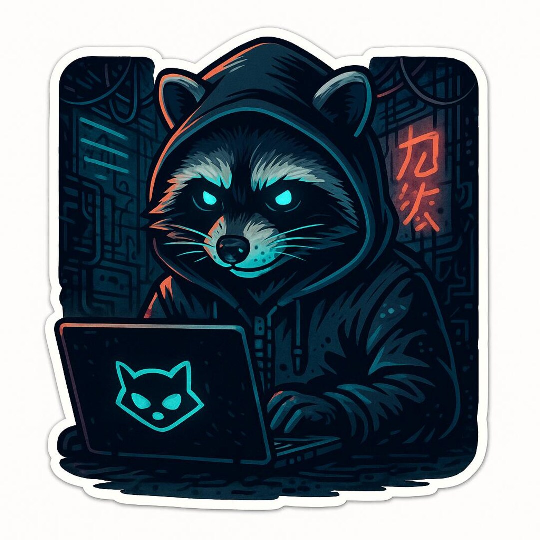 Raccoon as a Hacker in the Cyberpunk Underground Sticker Outdoor Uv ...