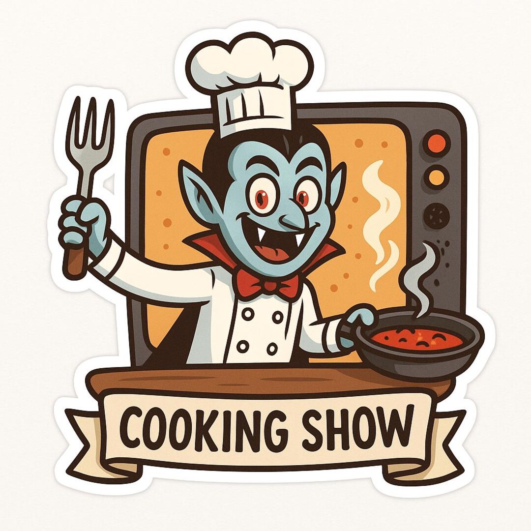 Vampire as TV Chef Sticker – Funny Car Sticker – Weatherproof, Biting ...
