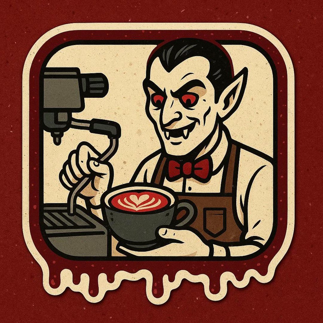 Vampire Sticker as a Barista With Blood Cappuccino Comic Sticker for ...