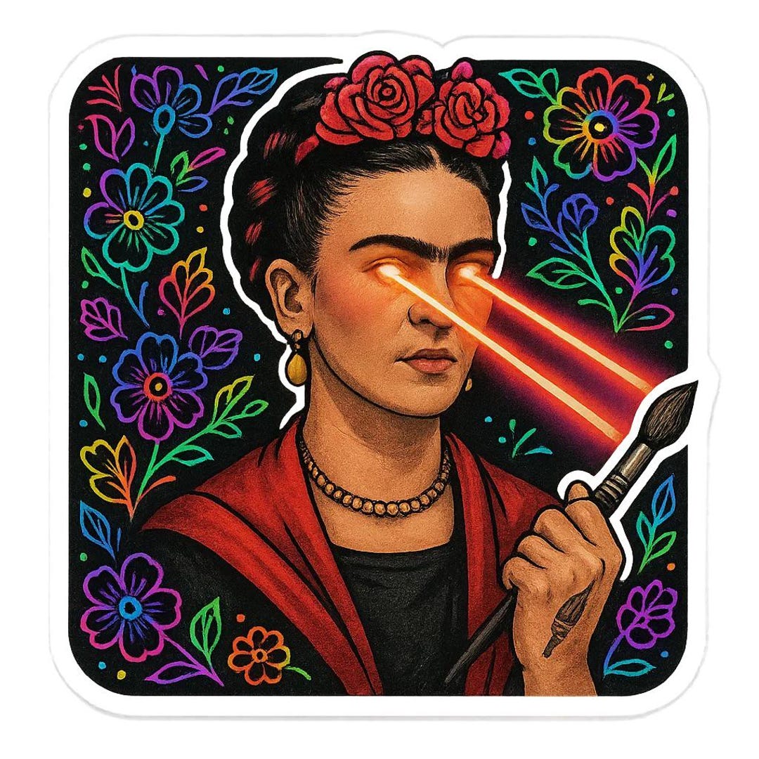Frida Kahlo Stickers With Laser Eyes and Brush Tattoos Comic Stickers ...