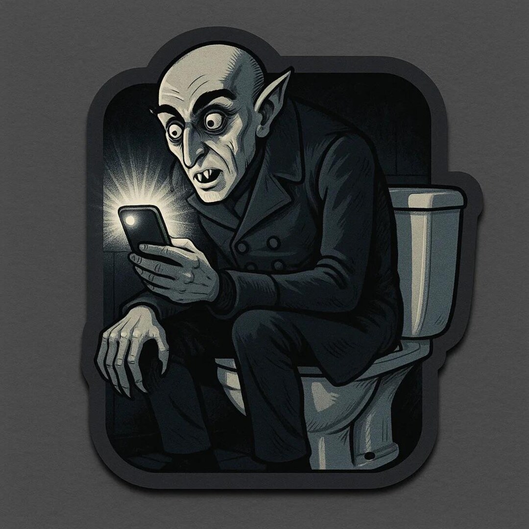 Nosferatu Sticker With Mobile Phone Light on Toilet Comic Sticker for ...