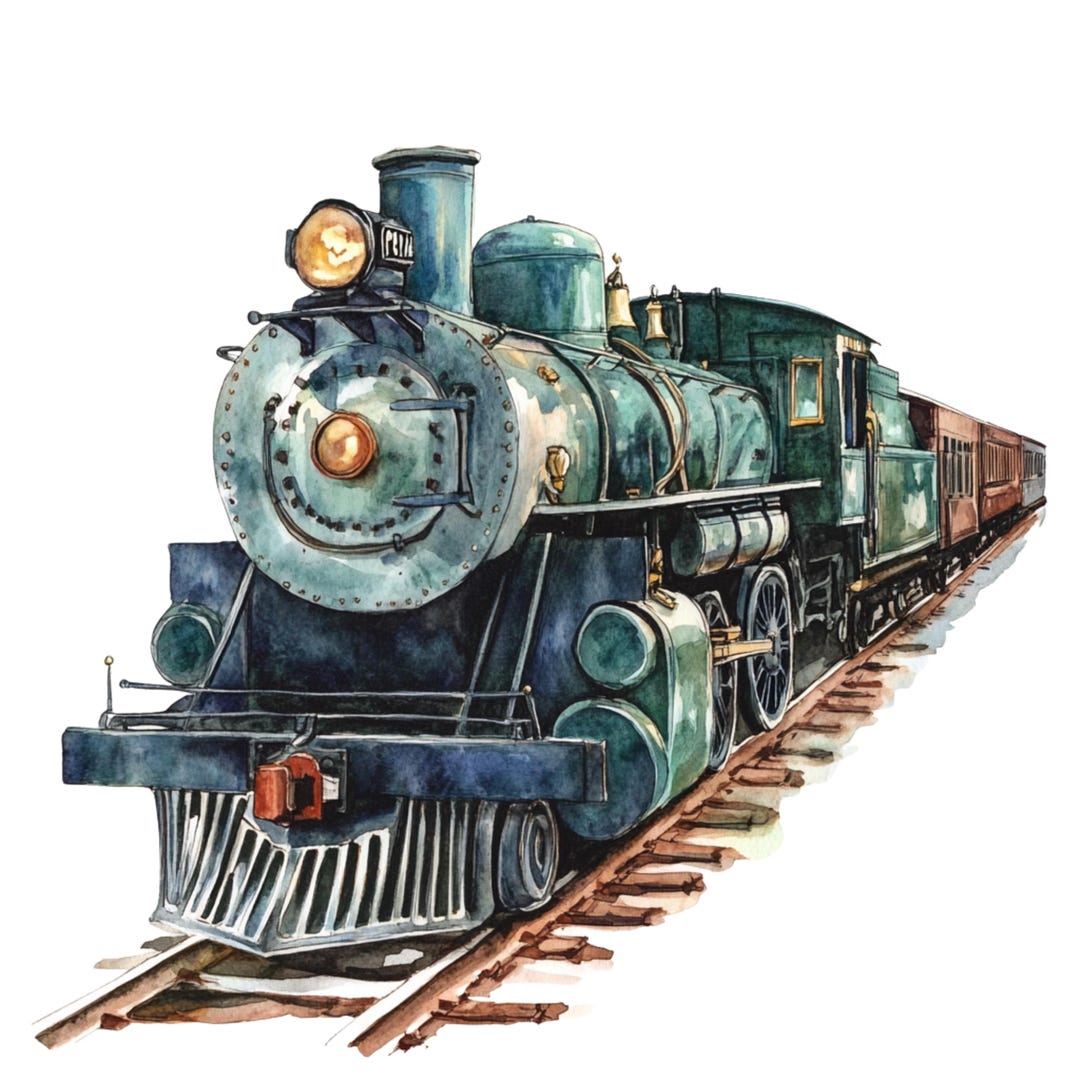 4x Railway Sticker Set, 4 Pieces, Watercolor Steam Locomotive Car ...