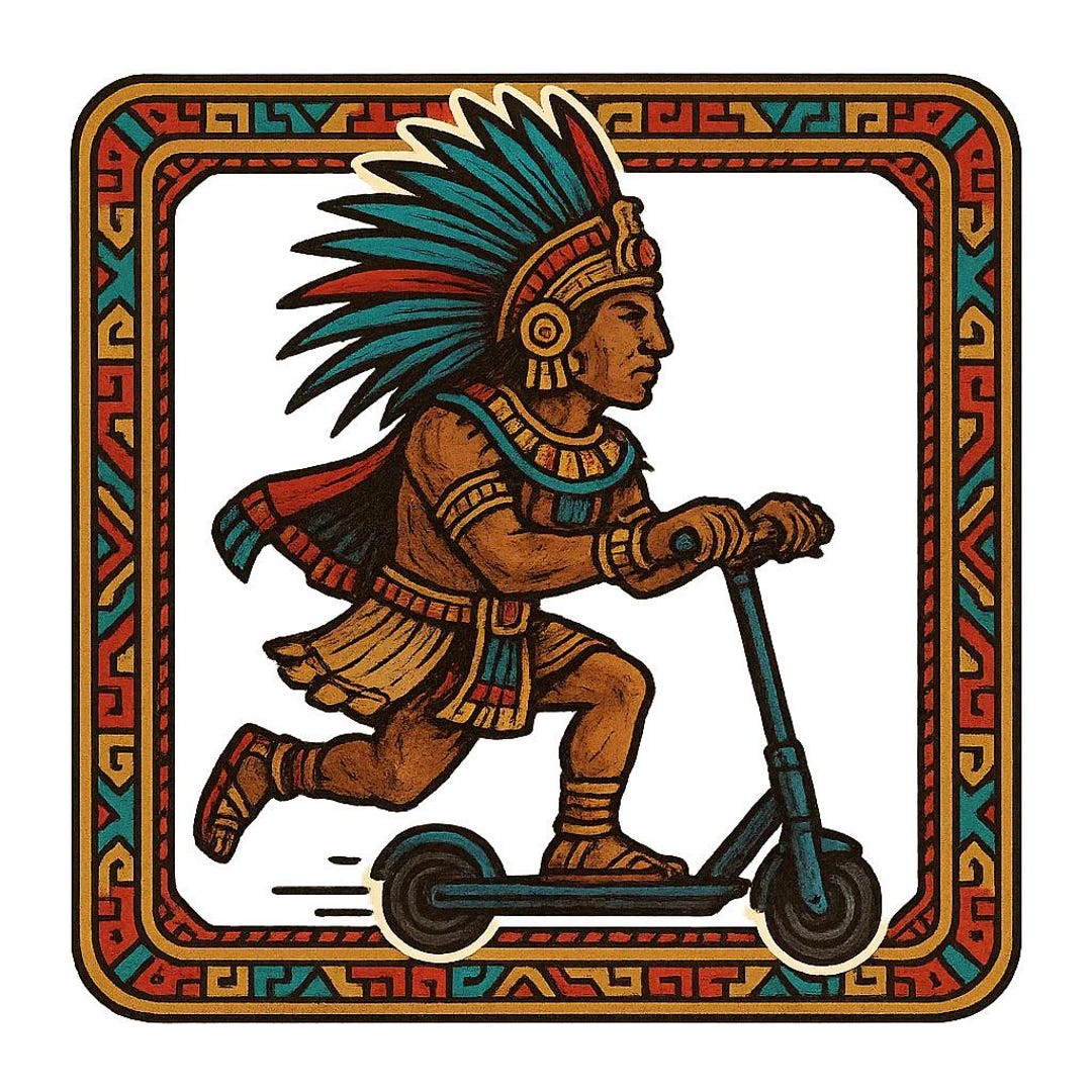 Aztec Warrior Sticker on E-scooter With Feather Crown. Comic Sticker ...
