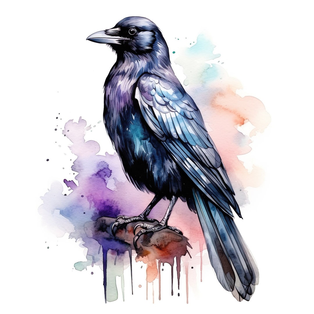 2X Crow Sticker Watercolor Sticker With Mystical Bird Motif Wall ...