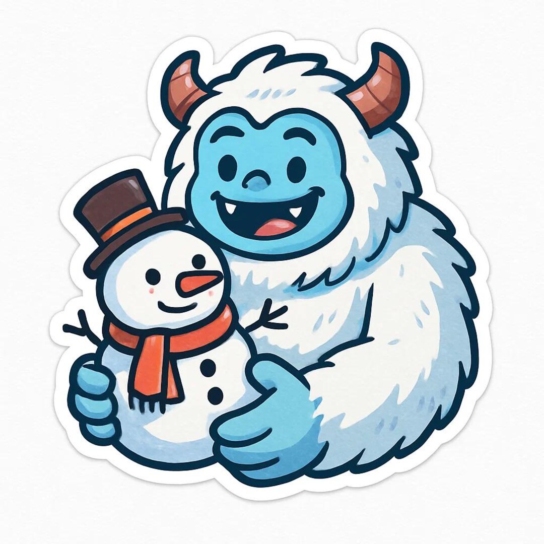 Yeti With a Snowman in His Arms – Cute Car Sticker – Weatherproof ...