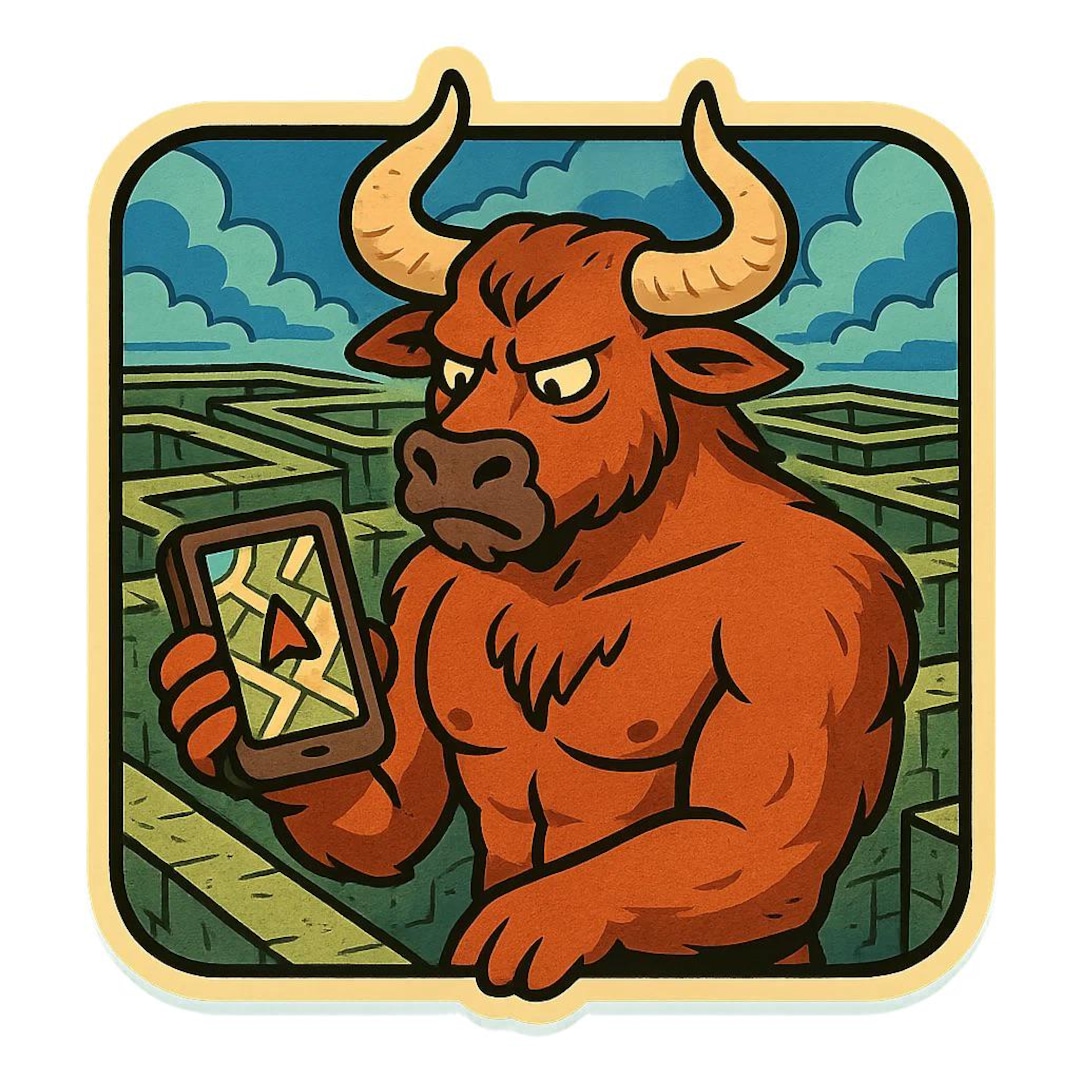 Minotaur With GPS in Labyrinth Sticker – Funny Car Sticker ...