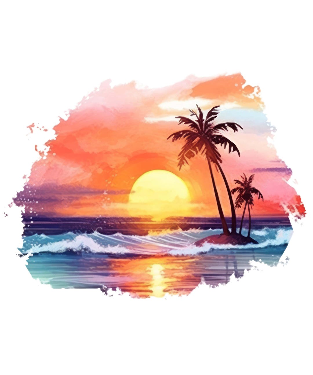 Beach Sunset Sticker Palm Tree Sticker in Watercolor Style for Car ...