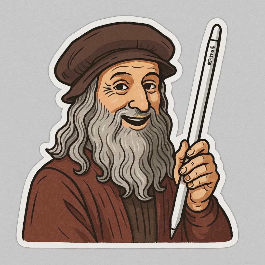 Leonardo Da Vinci Sticker With Pencil Funny Artist Sticker for ...