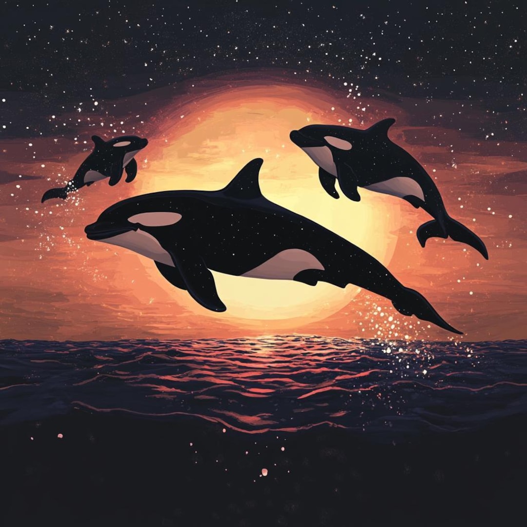 Wall Sticker Orca Family Sunset Beautiful Wall Decoration Wall Motif in ...