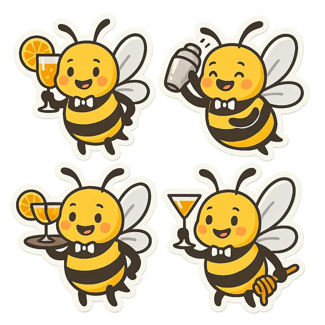 Sticker Set Bee Sticker as a Bartender With Honey Cocktails Funny Comic ...