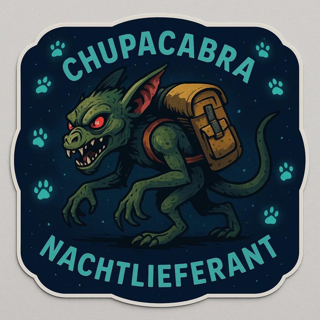 Chupacabra Sticker as Night Deliverer With Backpack Comic Sticker for ...