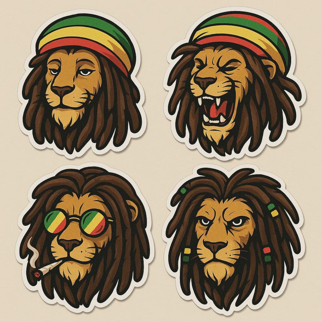 Rastafari Lion 4 Sticker Set Reggae Sticker With Rasta Curls for Car ...