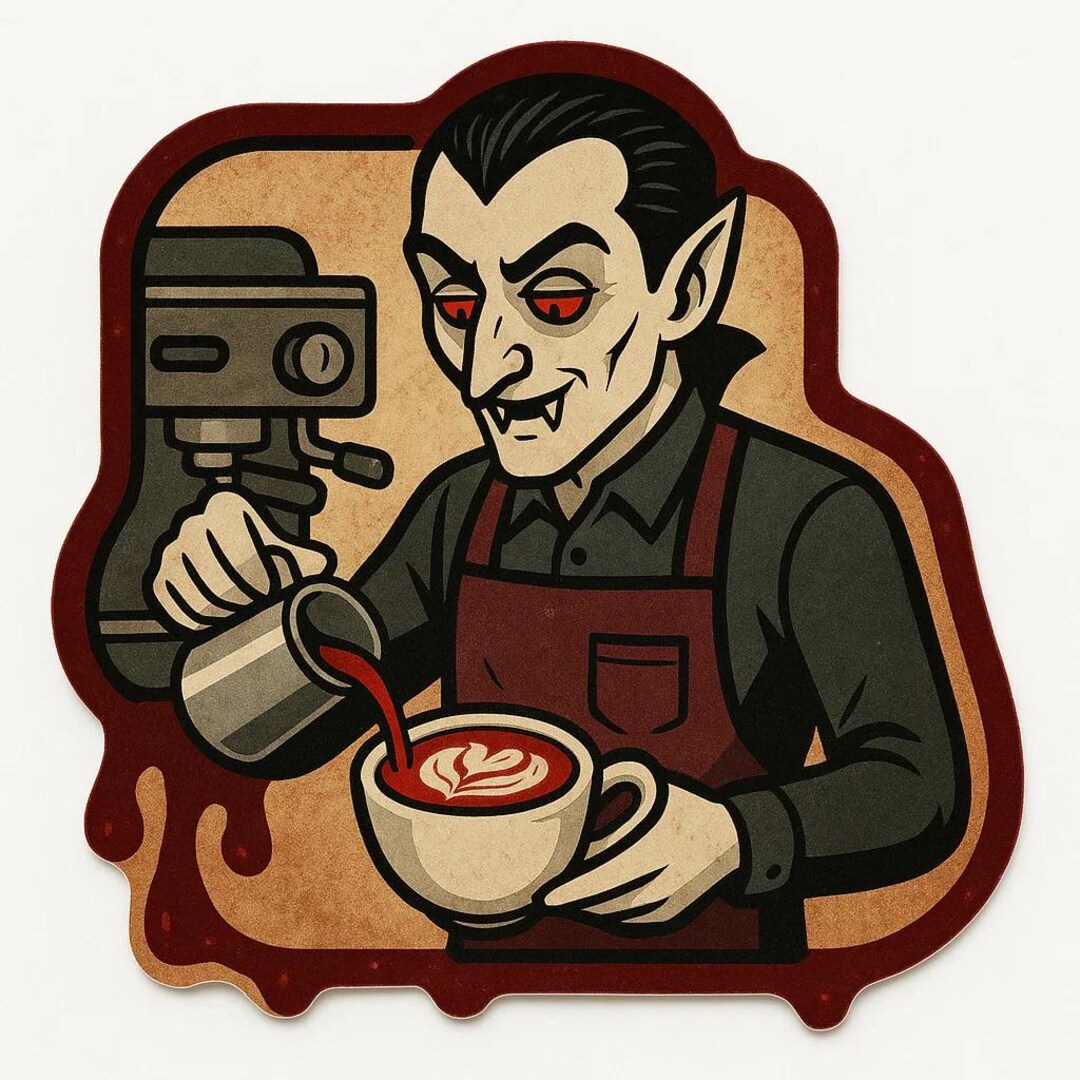 Vampire Sticker as a Barista With Blood Cappuccino Comic Sticker for ...