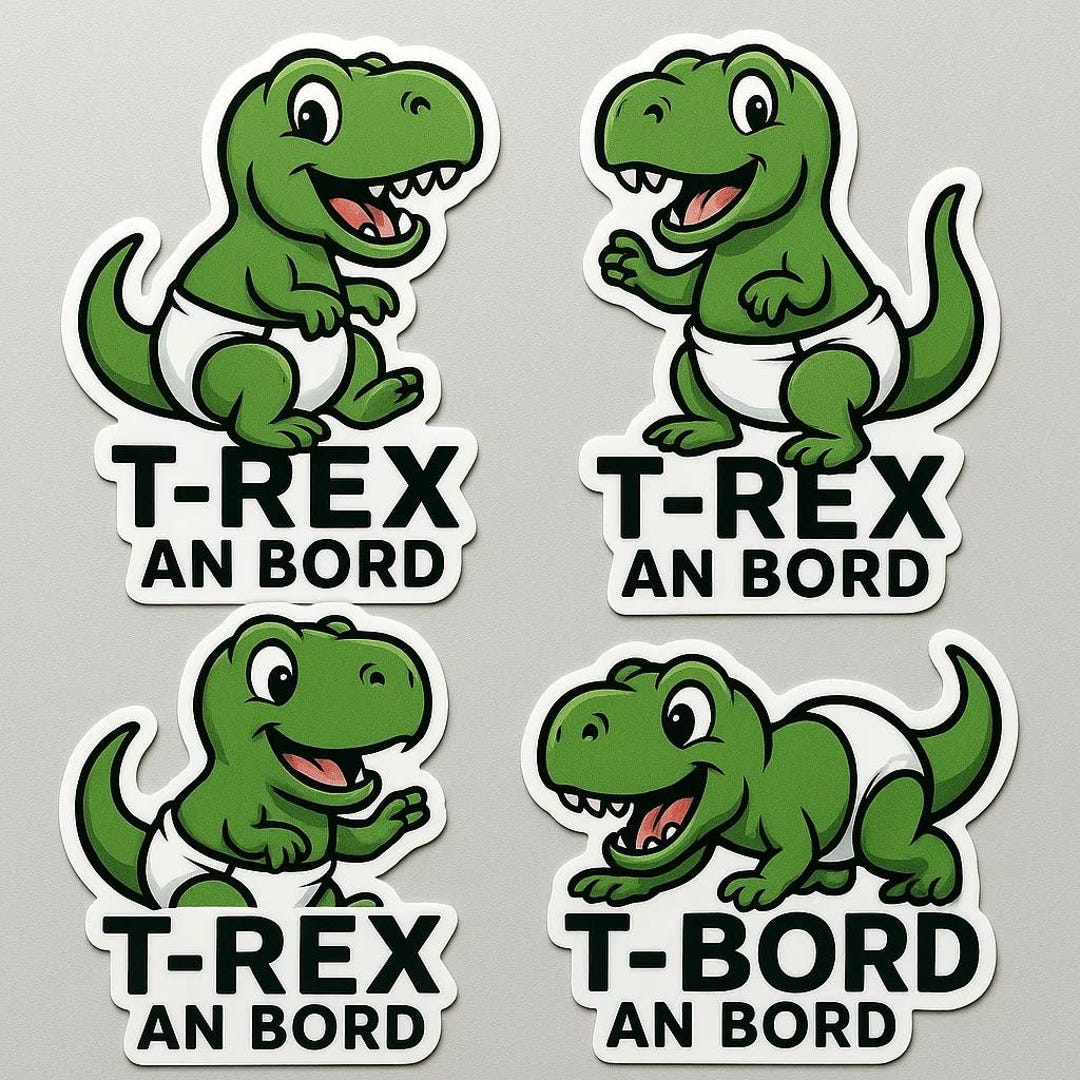 Sticker Set T-rex on Board – Funny Baby on Board Sticker With Diaper ...