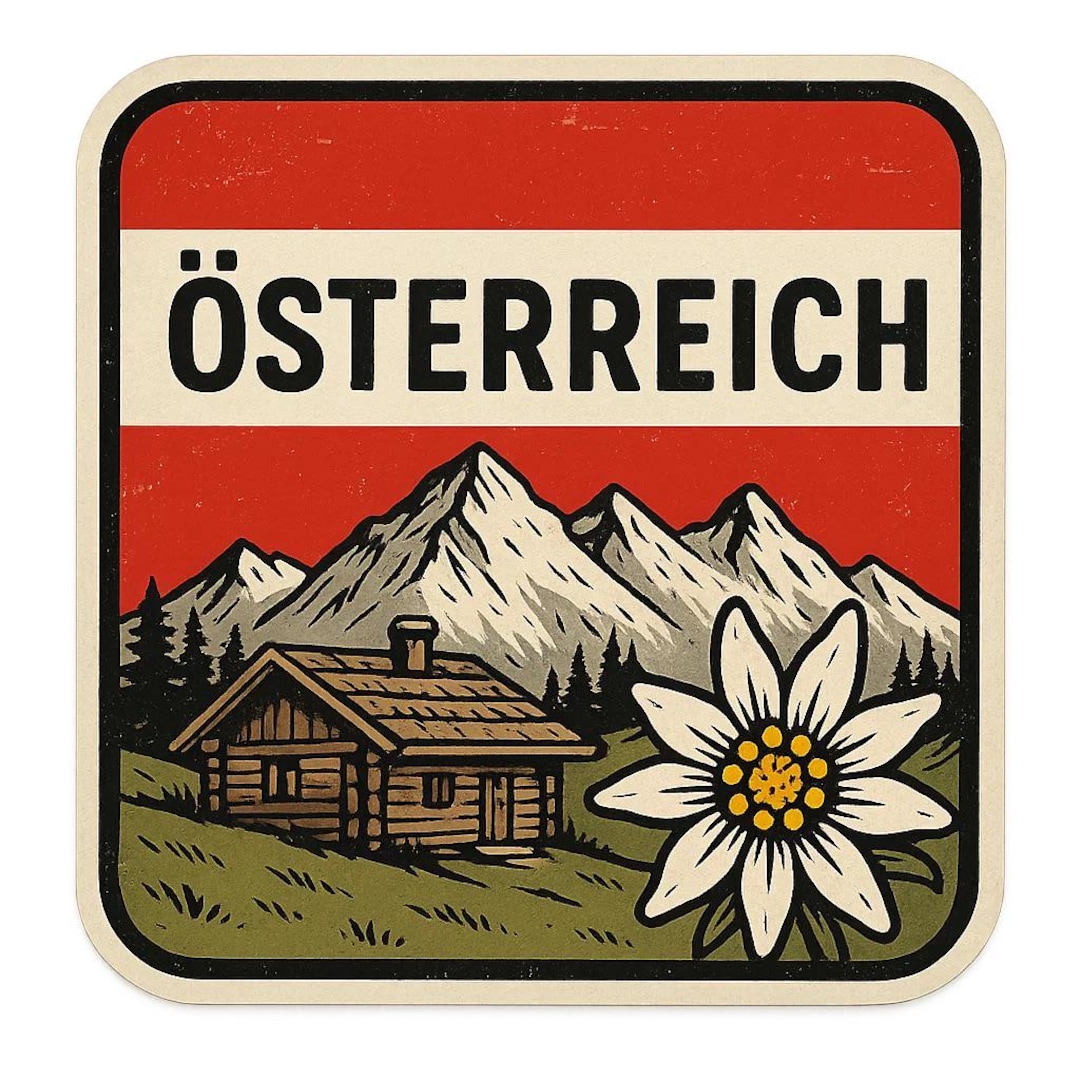 Sticker Austria Flag With Alpine Hut and Edelweiss Sticker for ...
