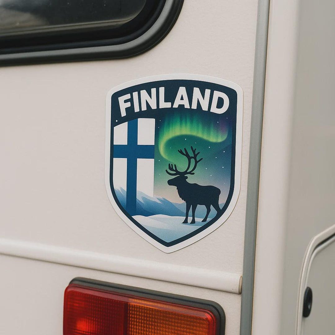 Sticker Finland Flag With Reindeer and Northern Lights Sticker for ...