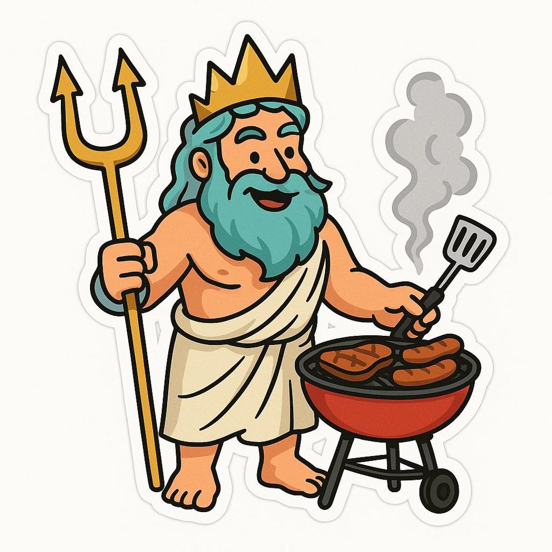 Poseidon Grilling Sticker – Funny Car Sticker – Weatherproof, Divine ...