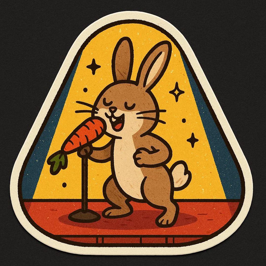 Rabbit Sticker With Carrot Microphone on Stage Funny Laptop Sticker for ...