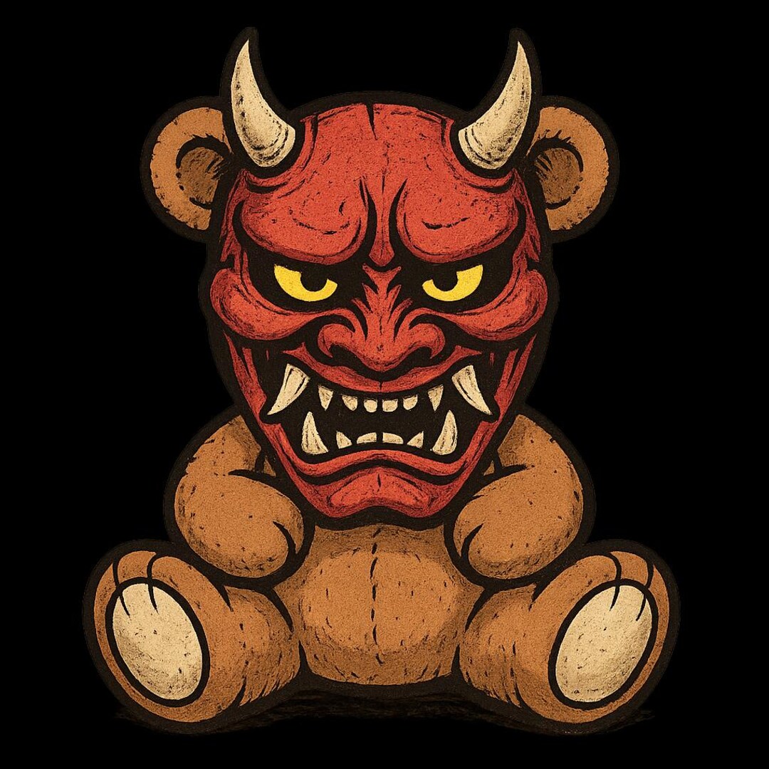 Teddy Bear With Oni Mask Sticker Outdoor Uv-resistant Vinyl Sticker ...