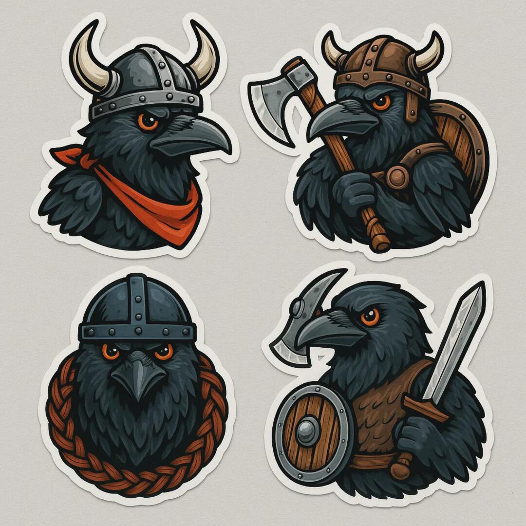 Viking Raven 4 Sticker Set Nordic Mythology Sticker With Runes and Odin ...