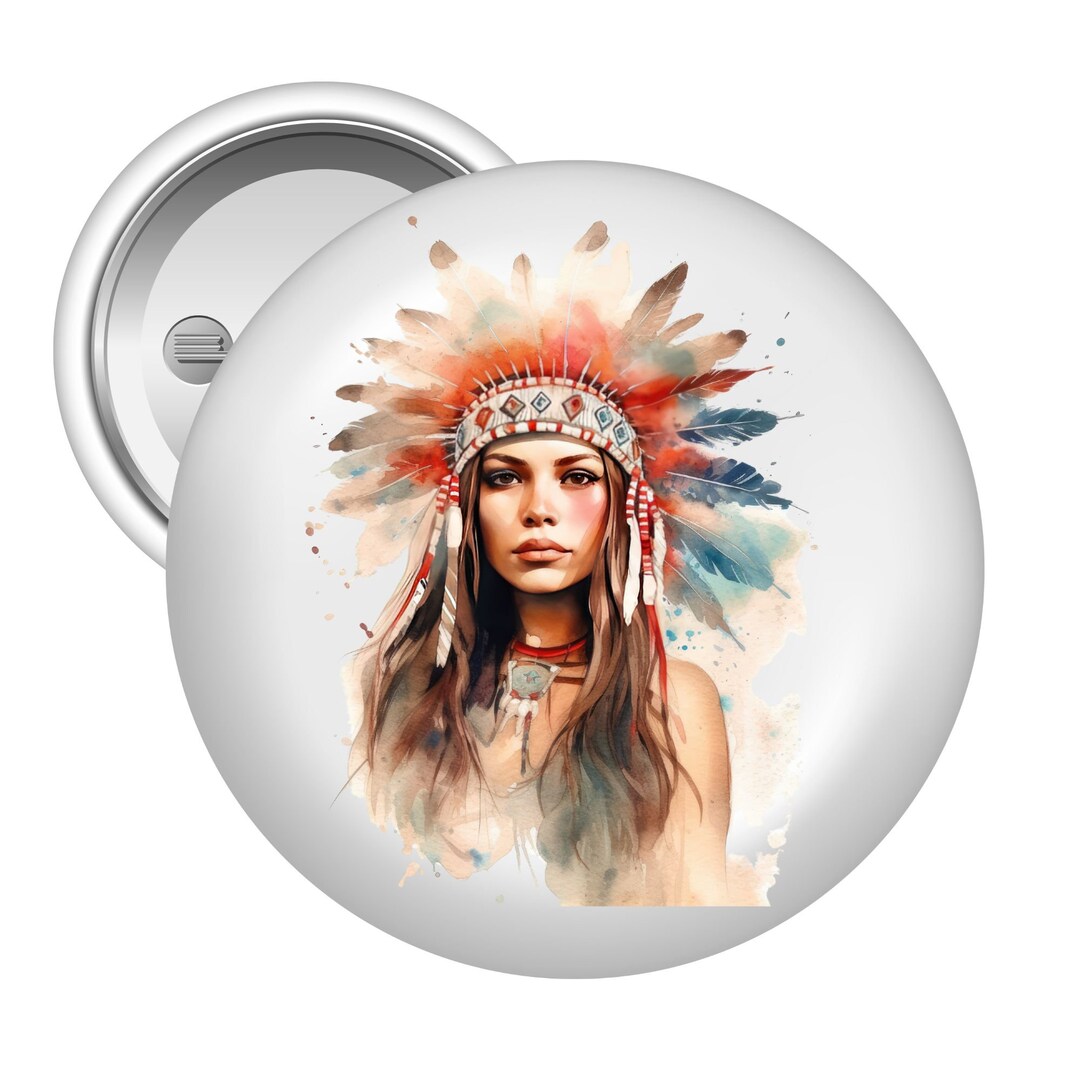 Handmade Buttons With Native American Woman Motif Individual Badges ...