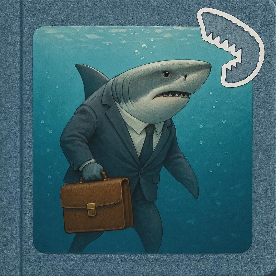 Shark Sticker in a Suit With a Briefcase. Funny Business Comic Sticker ...