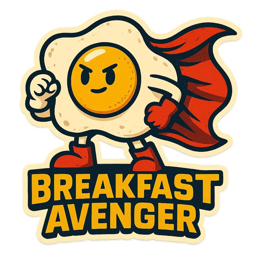Fried Egg With Cape – Saying “breakfast Avenger” – Funny Cartoon ...