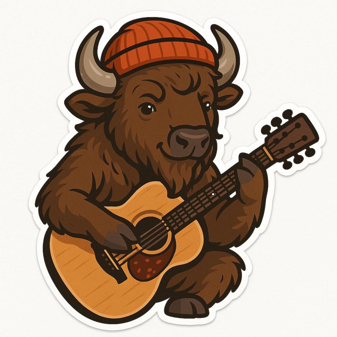 Bison With Hat and Guitar – Cool Car Sticker – Weatherproof, Creative ...