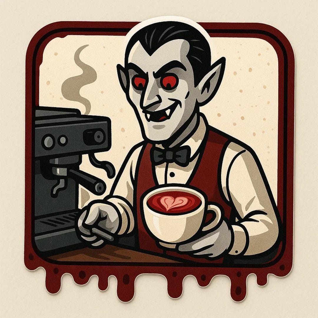 Vampire Sticker as a Barista With Blood Cappuccino Comic Sticker for ...