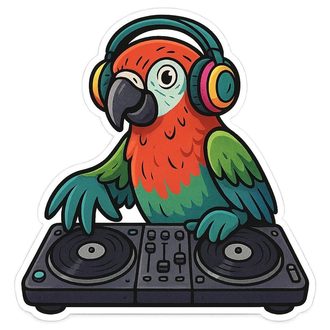 Parrot DJ Sticker Car Sticker Funny Animal Motif With Headphones and ...