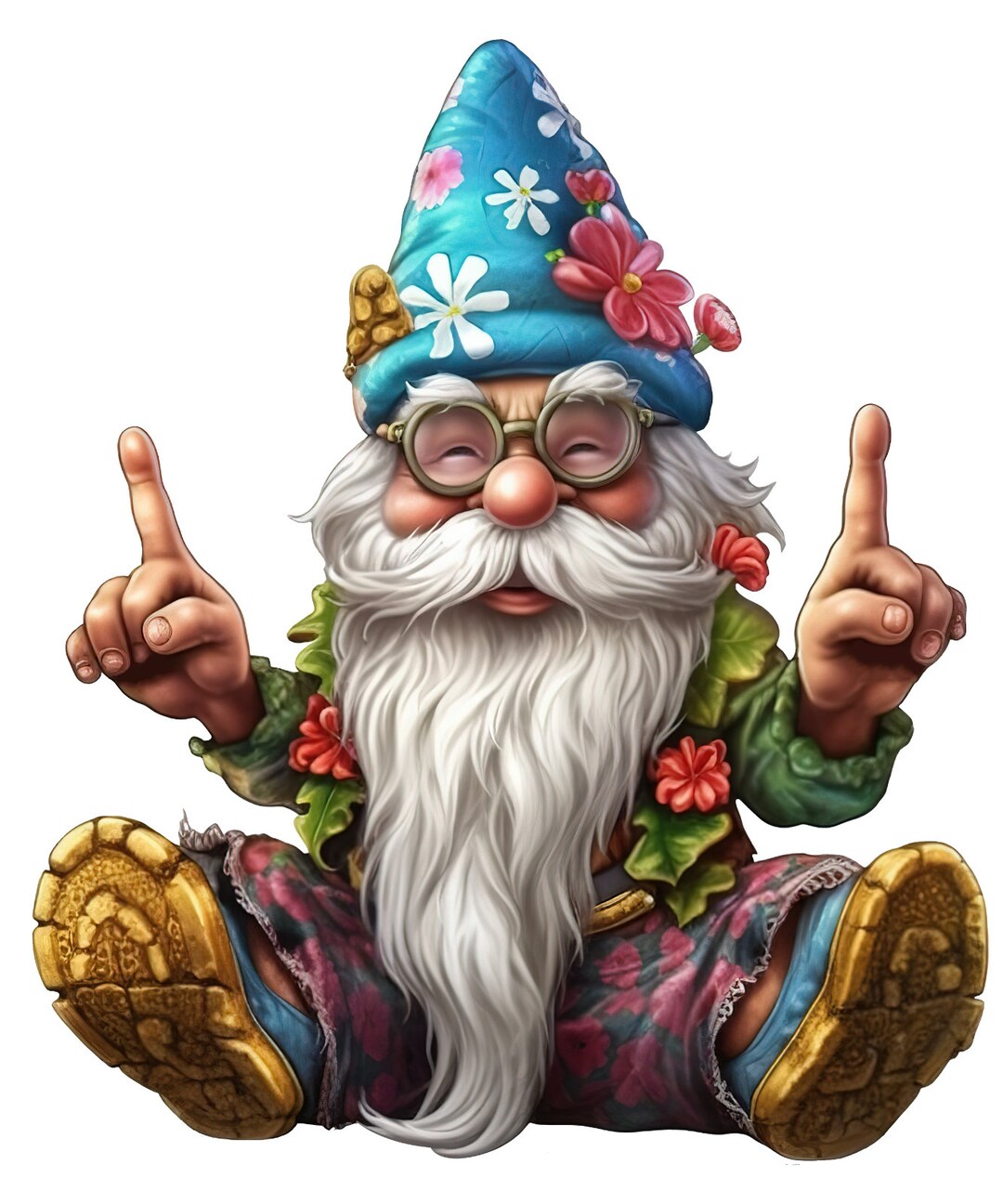 Hippie Gnome Sticker – Funny Boho Dwarf Sticker in Flower Power Style ...
