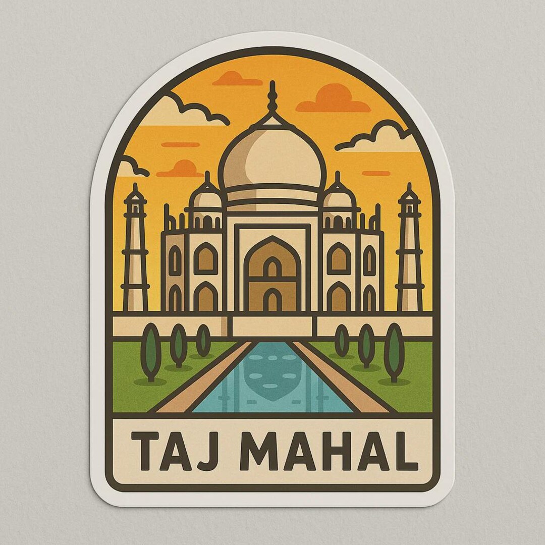 Taj Mahal Sticker – India Landmark Sticker in Travel Souvenir Style for ...