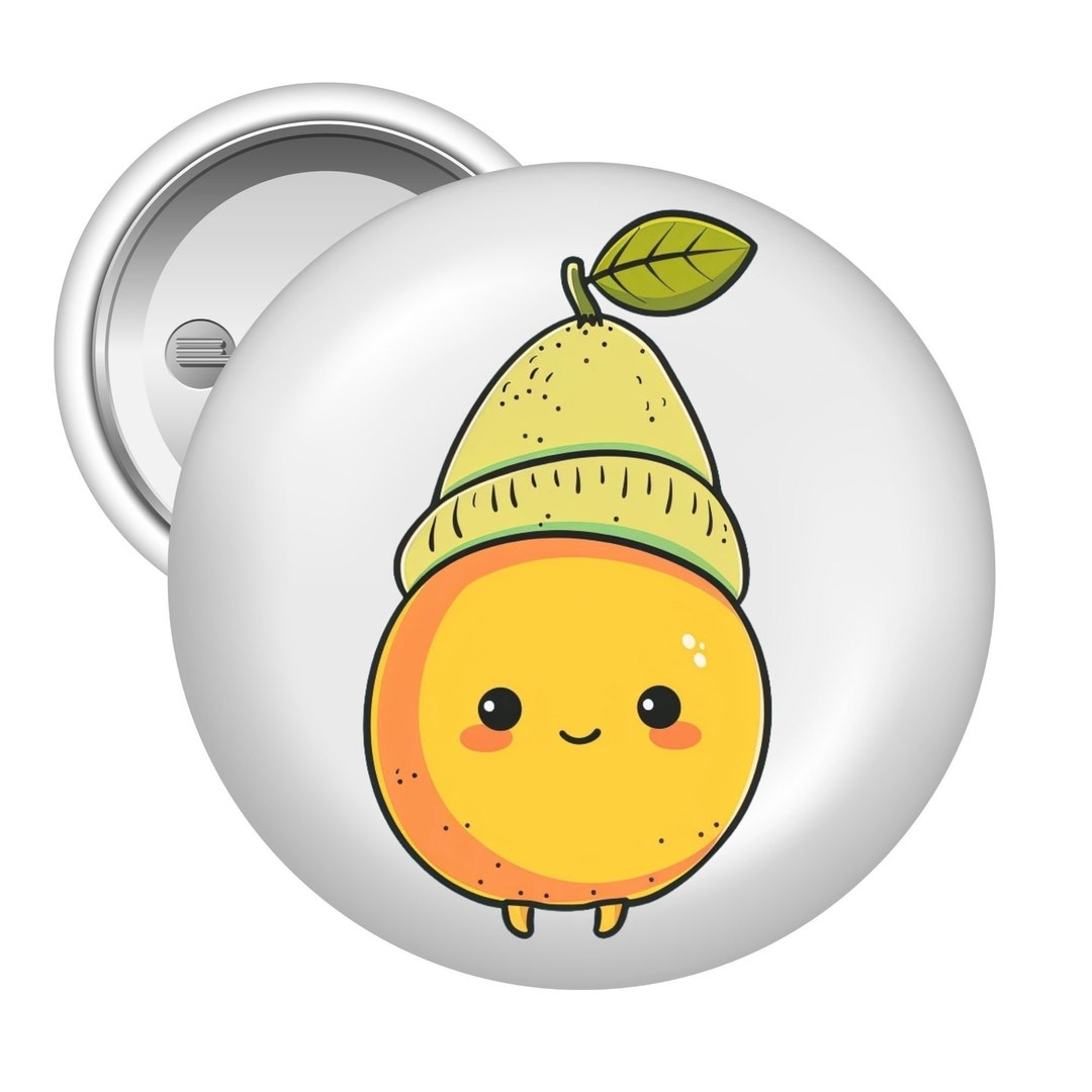 Handmade Buttons With Cute Lemon With Hat Motif Individual Badges ...
