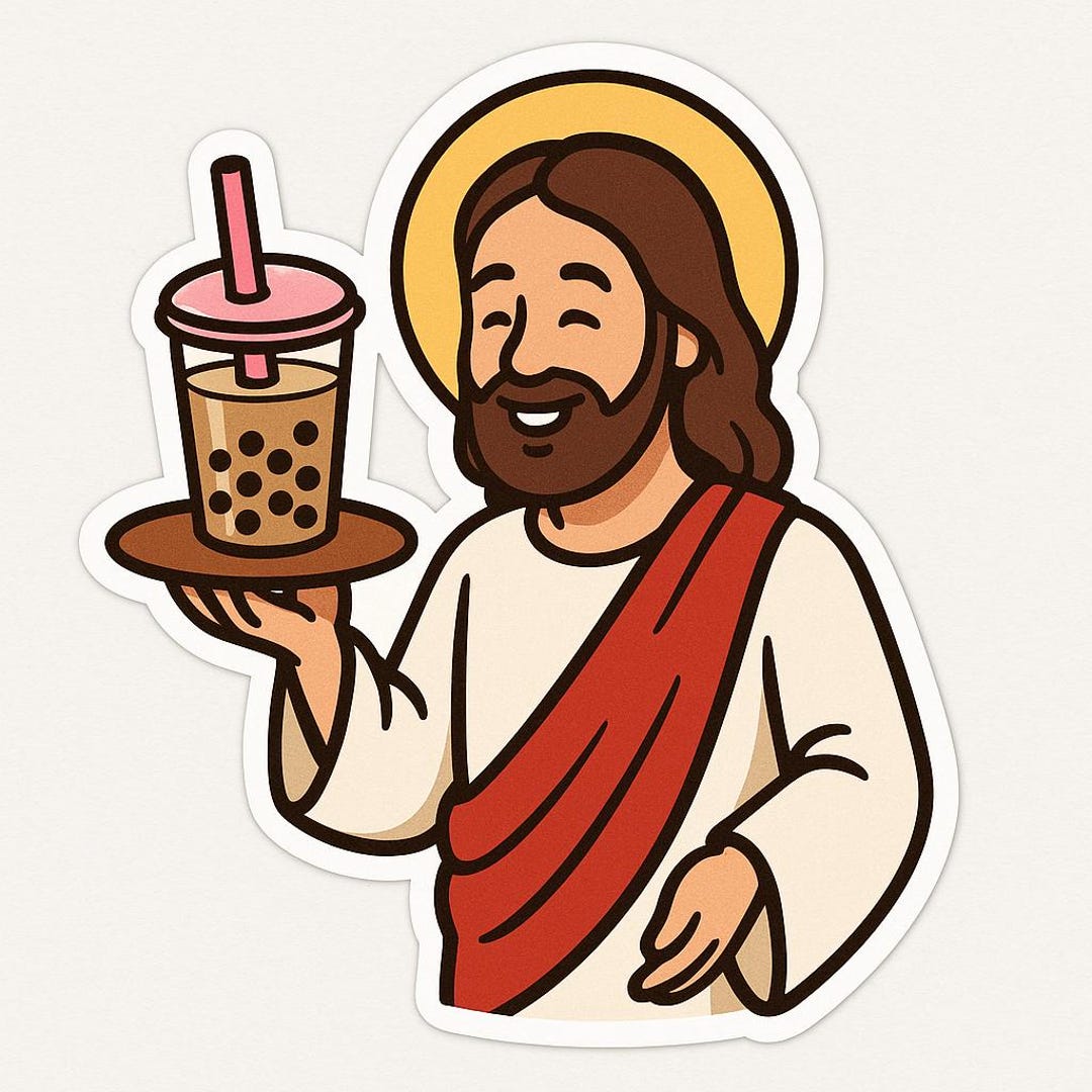 Jesus With Bubble Tea Sticker – Funny Car Sticker – Weatherproof ...