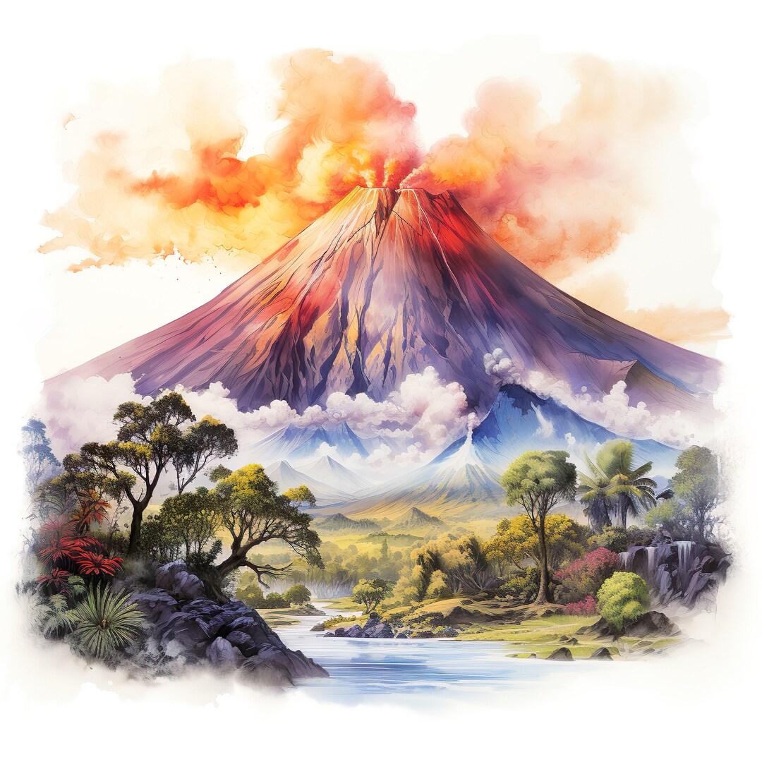 Car Sticker Volcano Landscape Watercolor Sticker Weatherproof Outdoor ...