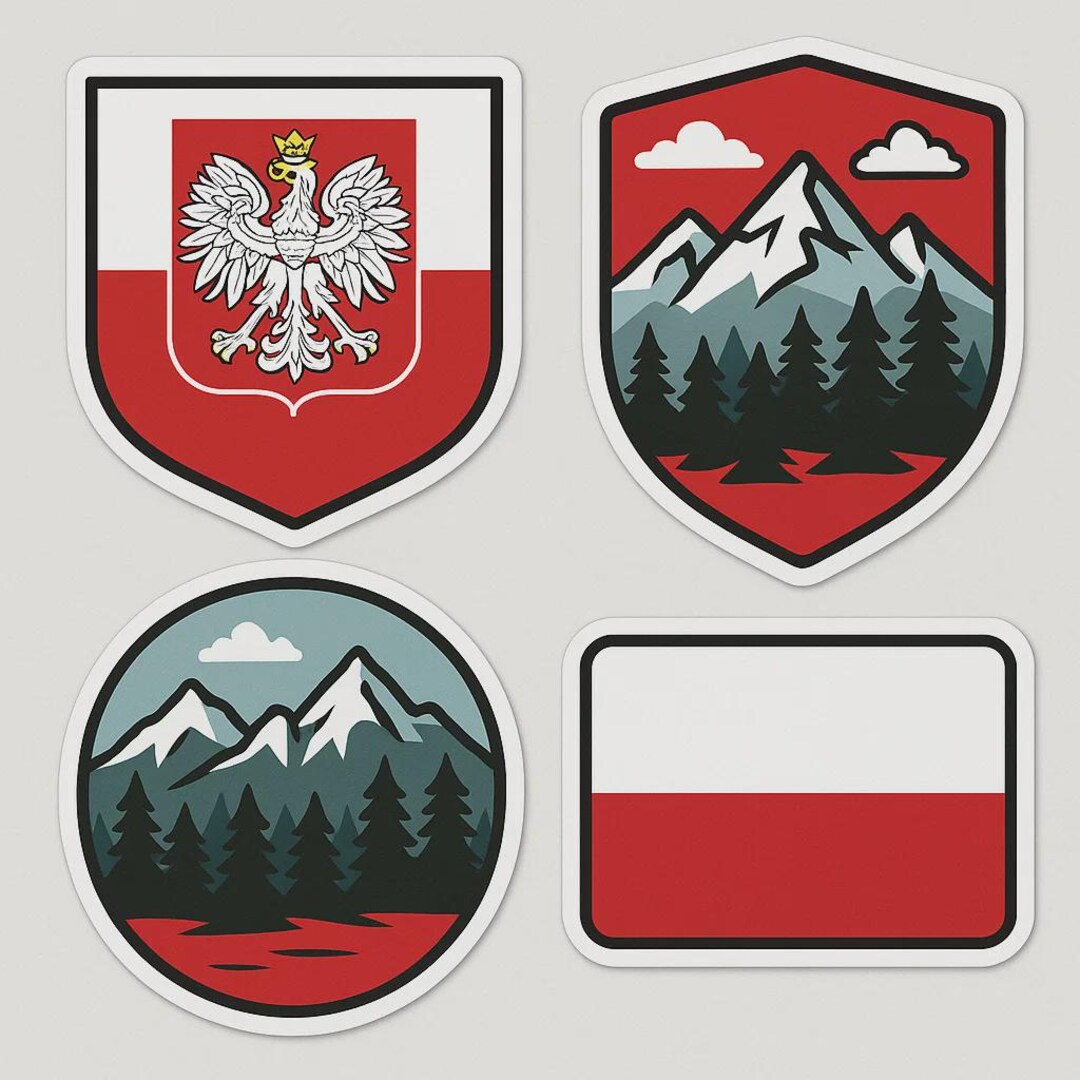 Sticker Set 4 Stickers Poland Flag With Eagle and Mountain Landscape ...