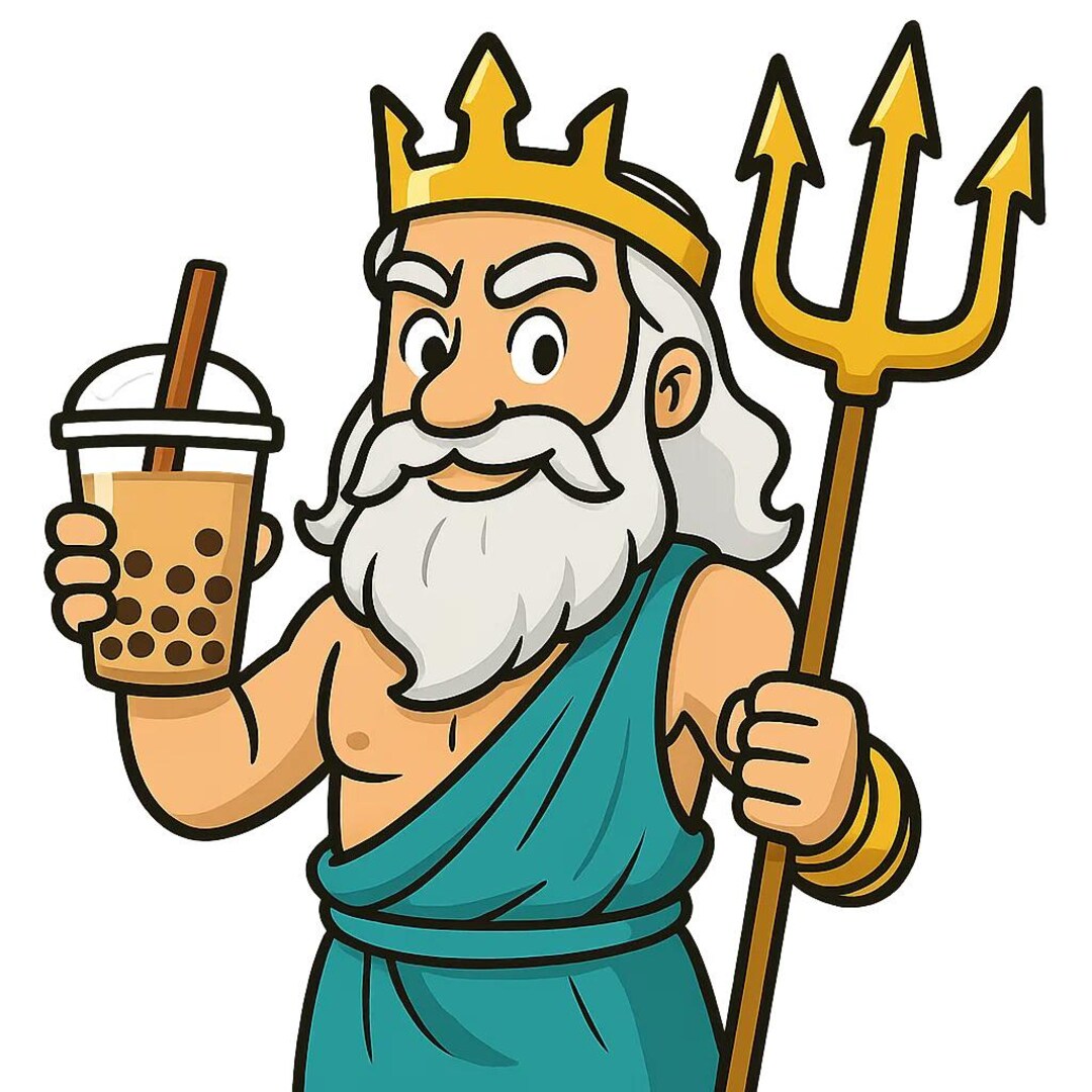 Poseidon With Bubble Tea Sticker Outdoor Uv-resistant Vinyl Sticker ...