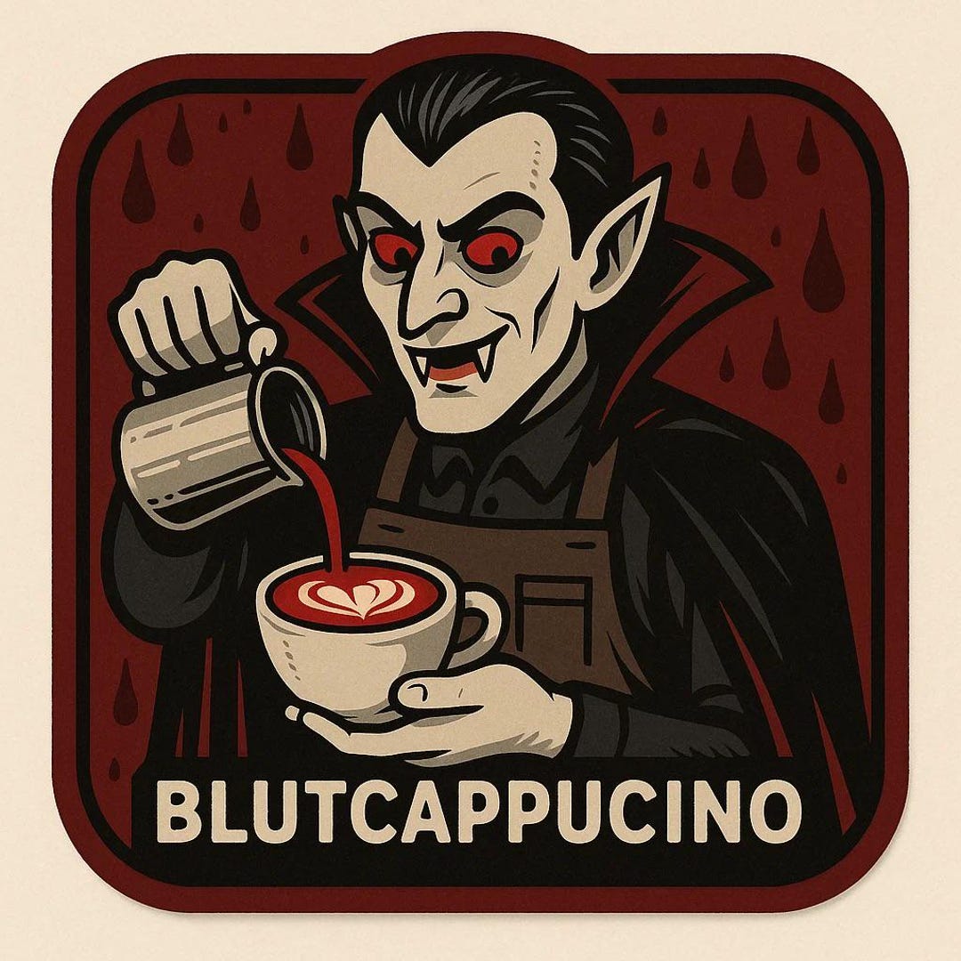 Vampire Sticker as a Barista With Blood Cappuccino Comic Sticker for ...