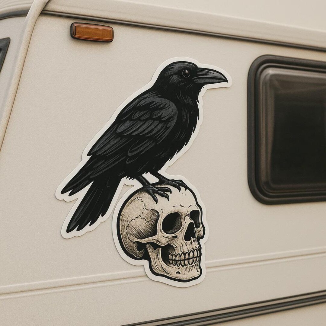 Black Raven on Skull Sticker Dark Gothic Motif Sticker for Laptop Car ...