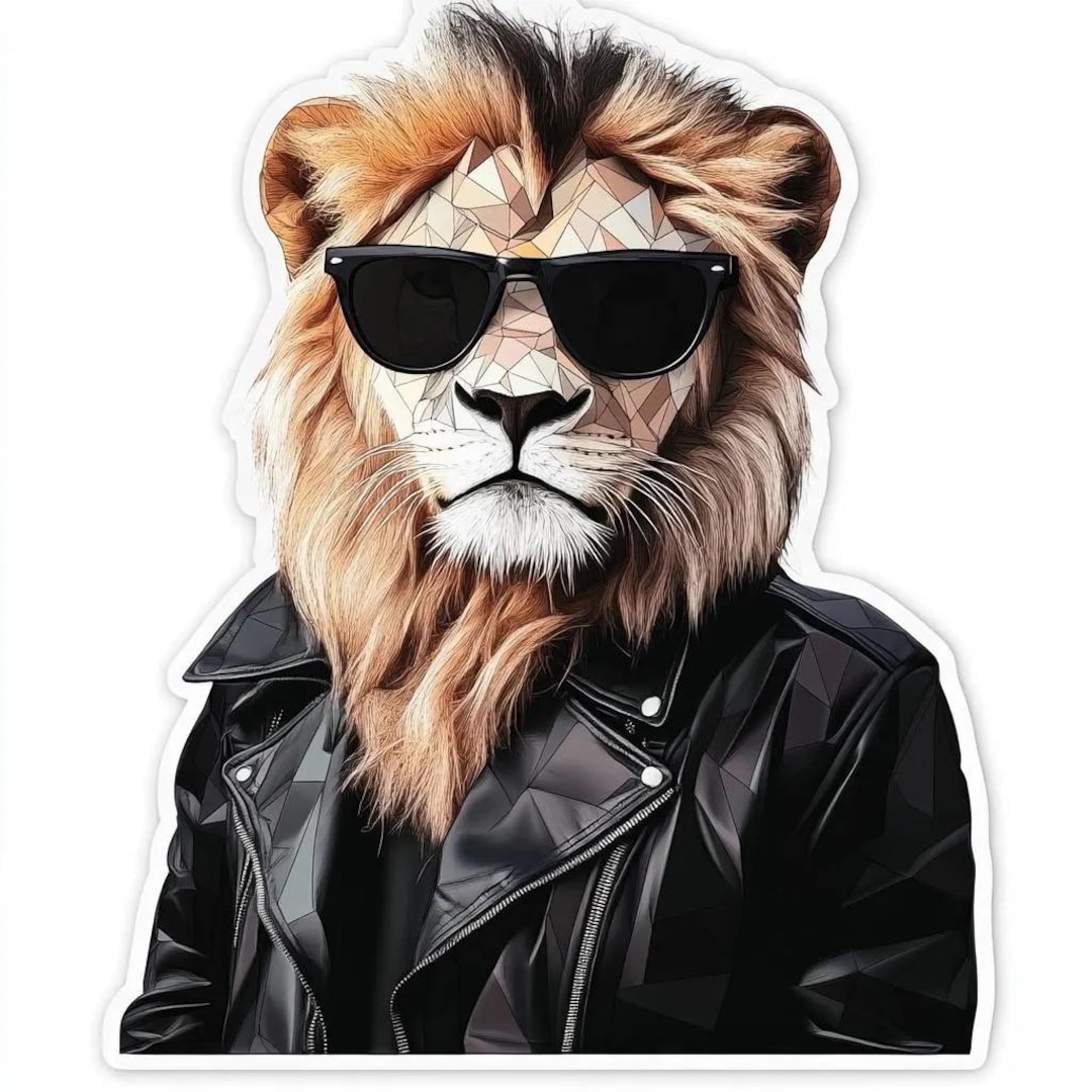 Lion Sticker With Sunglasses – Cool Lion Sticker in Polygon Style With ...