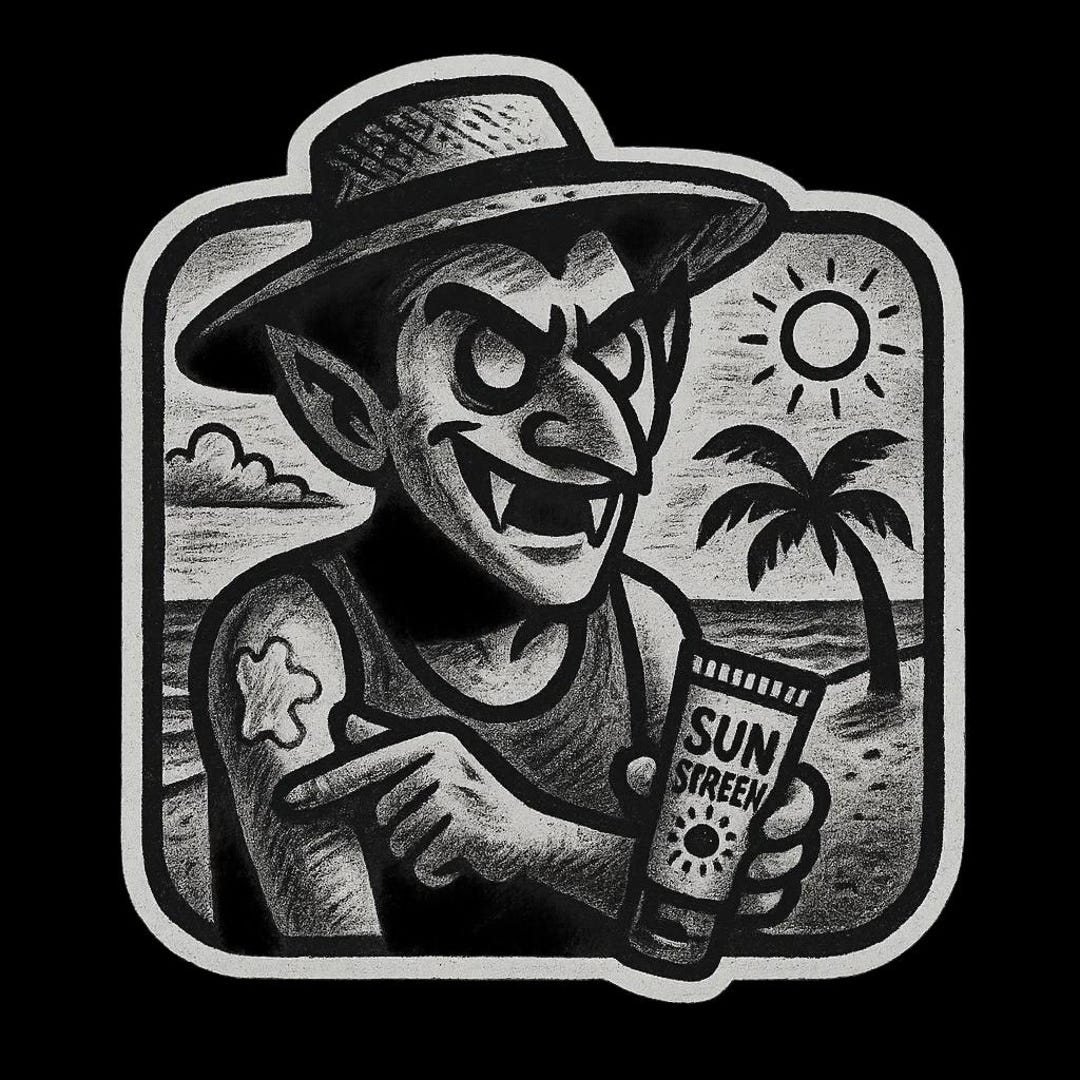 Vampire With Straw Hat & Sunscreen on the Beach – Funny Cartoon Sticker ...