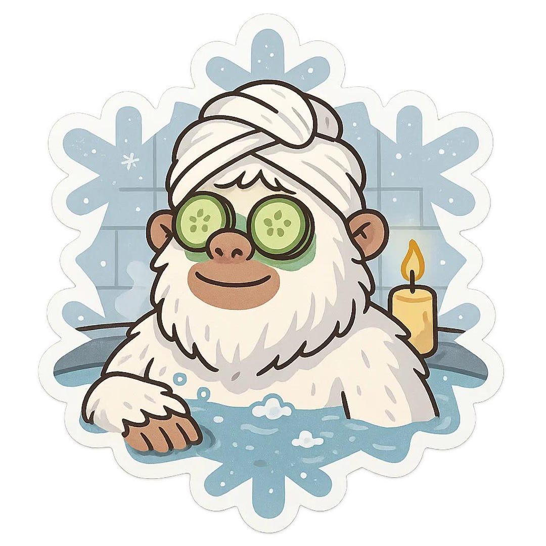Yeti Sticker in the Spa With Cucumber Slices on the Eyes Funny Comic ...