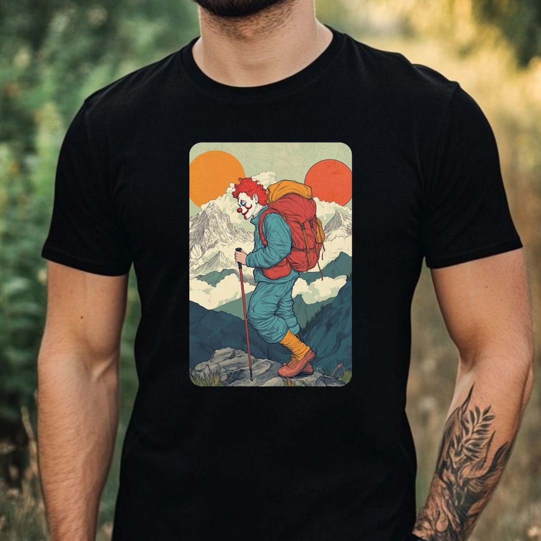 Clown Hiking in the Mountains Men's T-shirt Cotton Printed Leisure ...